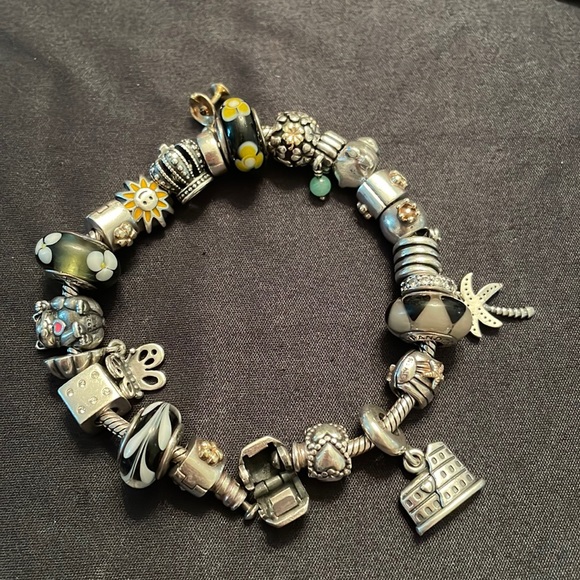 Pandora | Jewelry | Pandora Bracelet With 4k Ss Beads All Retired ...